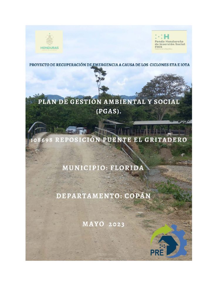 108698 PGAS PUENTE EL GRITADERO MUNICIPIO DE FLORIDA COPAN – FHIS